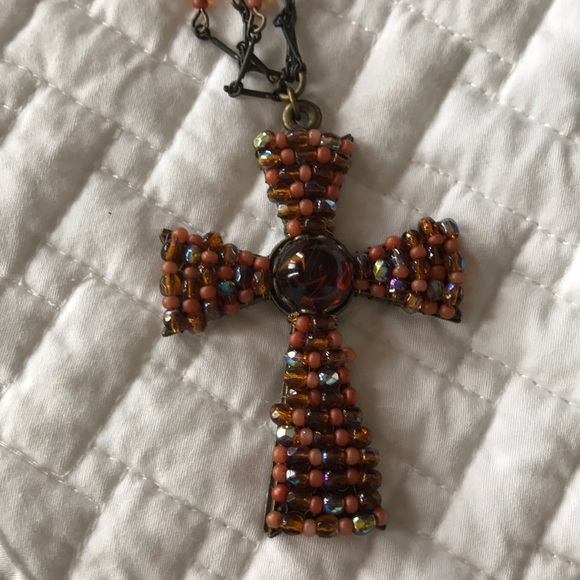 Miriam Haskell | Jewelry | Miriam Haskell Cross Beaded Necklace Brown ...